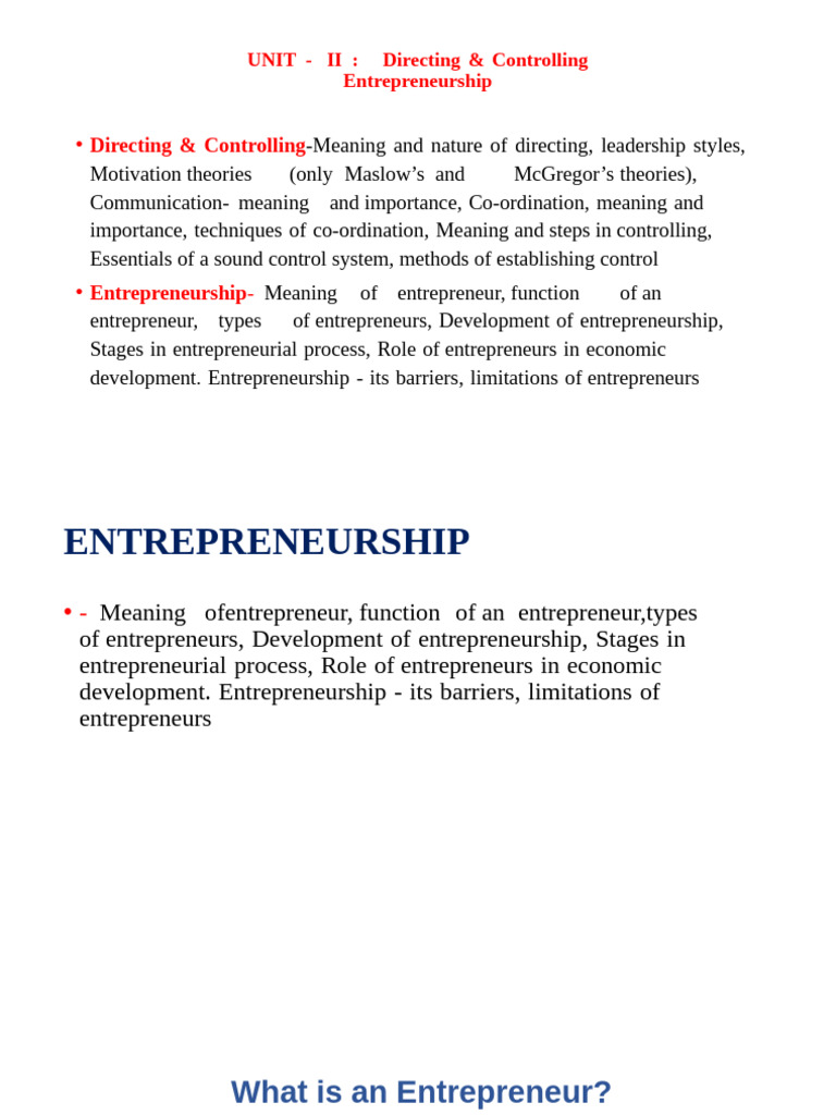 Unit-2 Entreprenership and Controlling & Directing | PDF ...