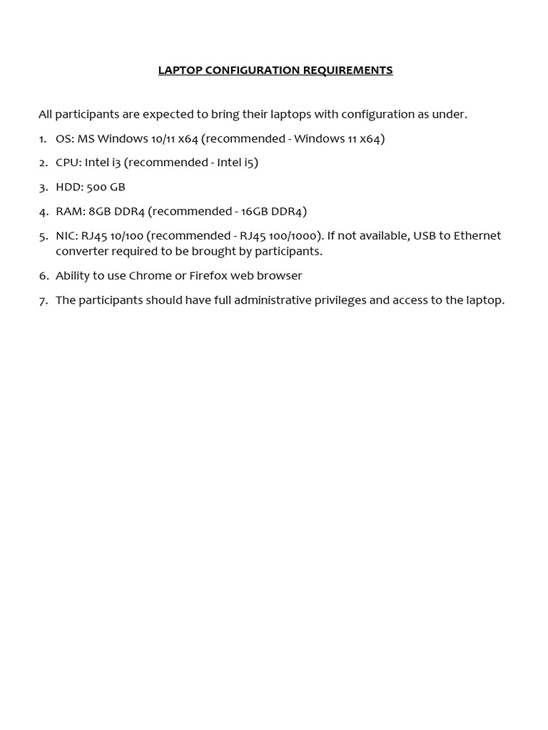 Laptop Configuration Requirement | PDF