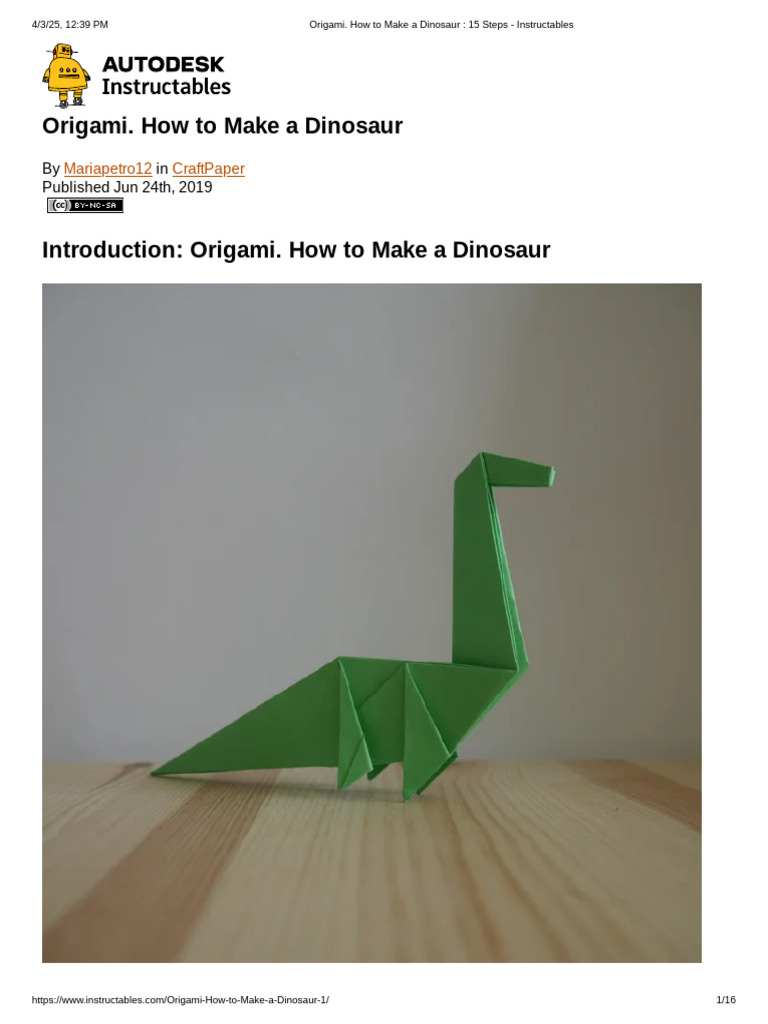 Origami. How To Make A Dinosaur - 15 Steps - Instructables | PDF