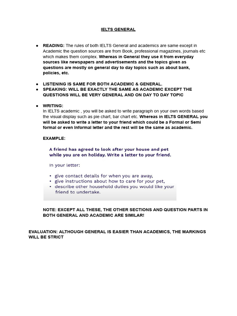 IELTS General Overview and Differences | PDF