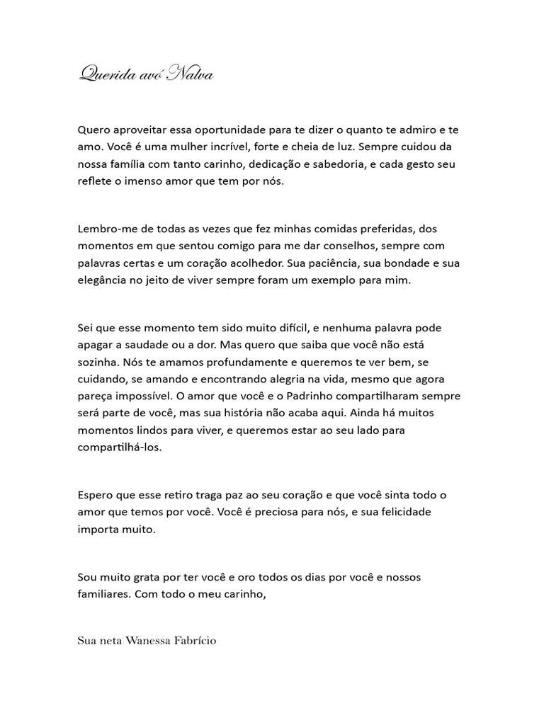 Carta para Avó Nalva | PDF