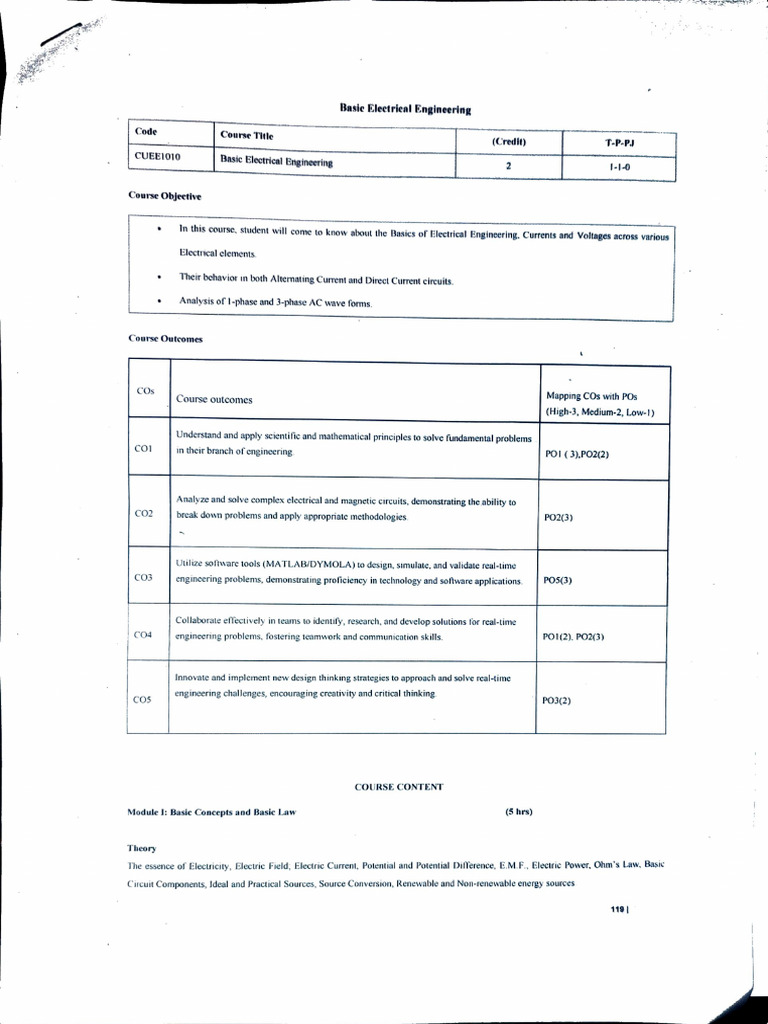 Basic Electrical Engineering Syllabus | PDF