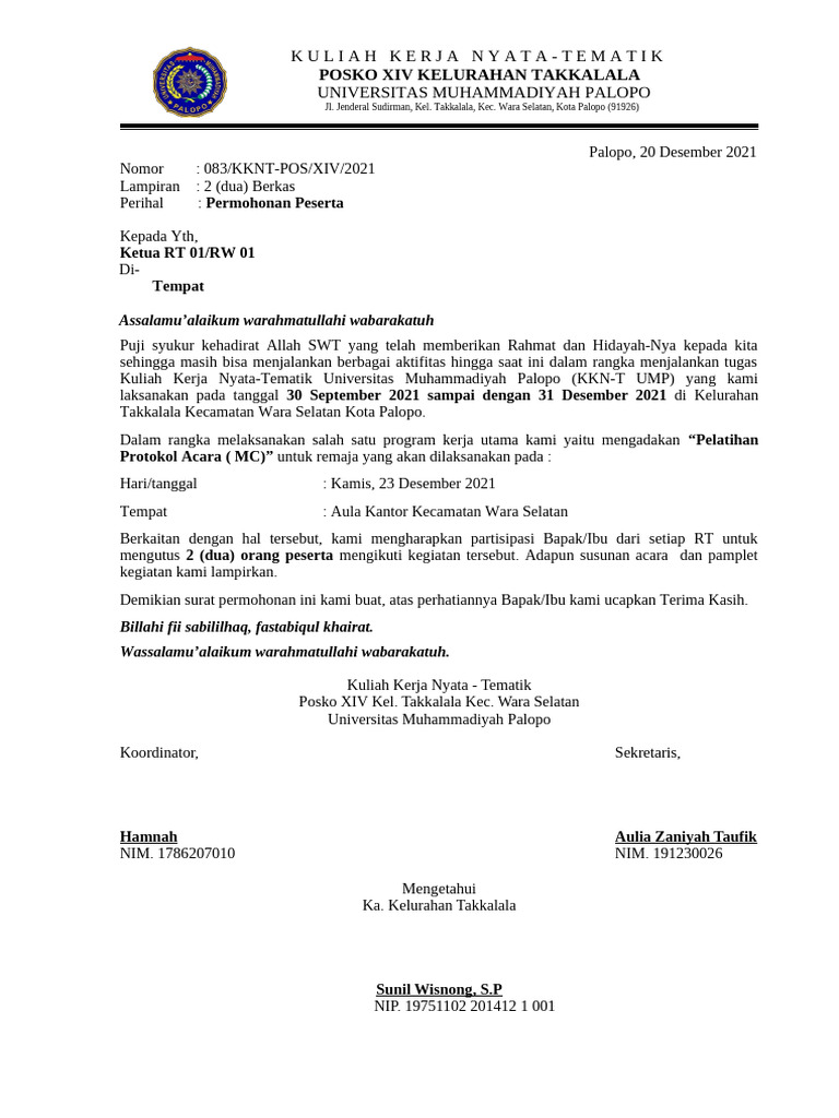 Surat Permohonan Peserta Protokol Fix | PDF