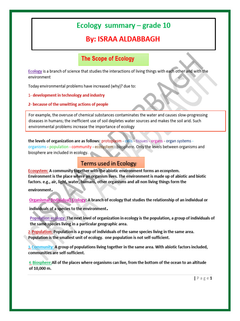 Ecology Summary - Grade 4 | PDF | Ecosystem | Ecology