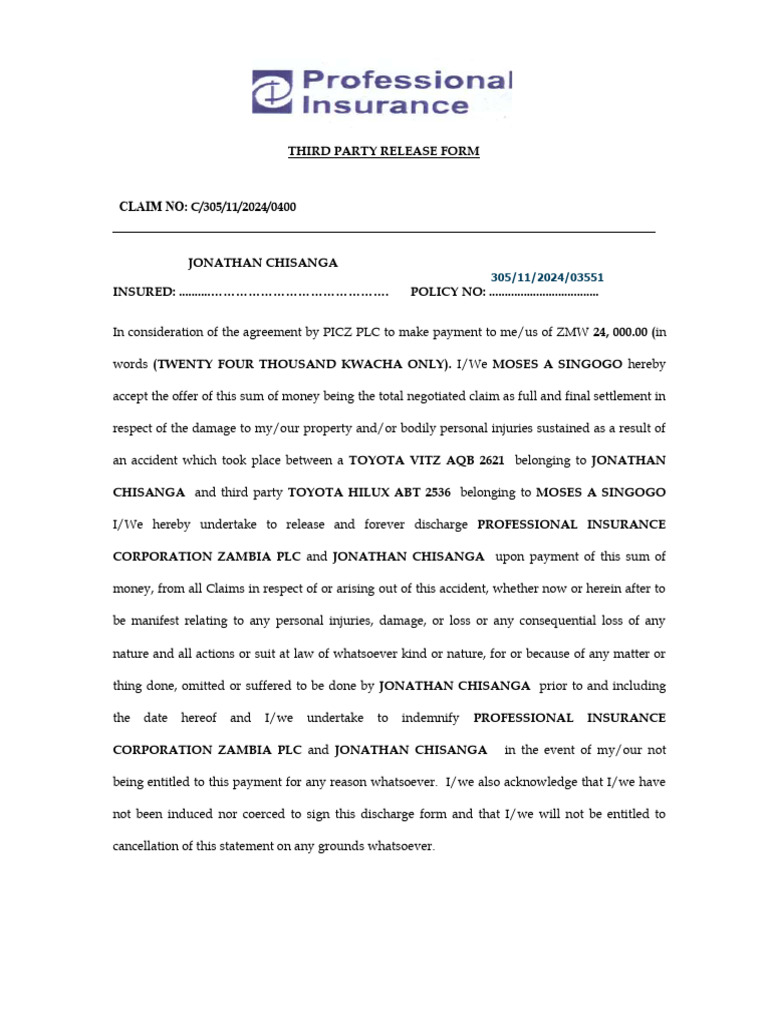 Third Party Release Form | PDF | Insurance | Common Law