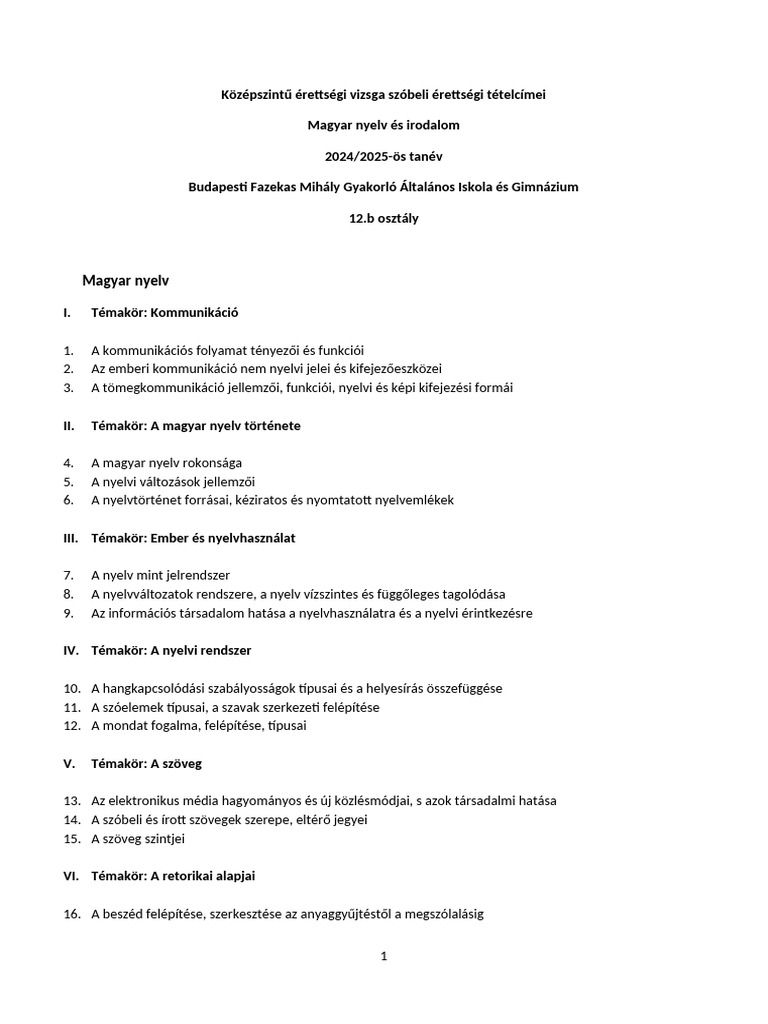 Erettsegi Tetelek - 2025b 1 | PDF