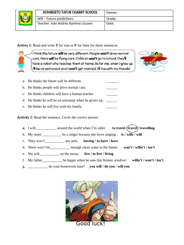 Future Tense Worksheet | PDF