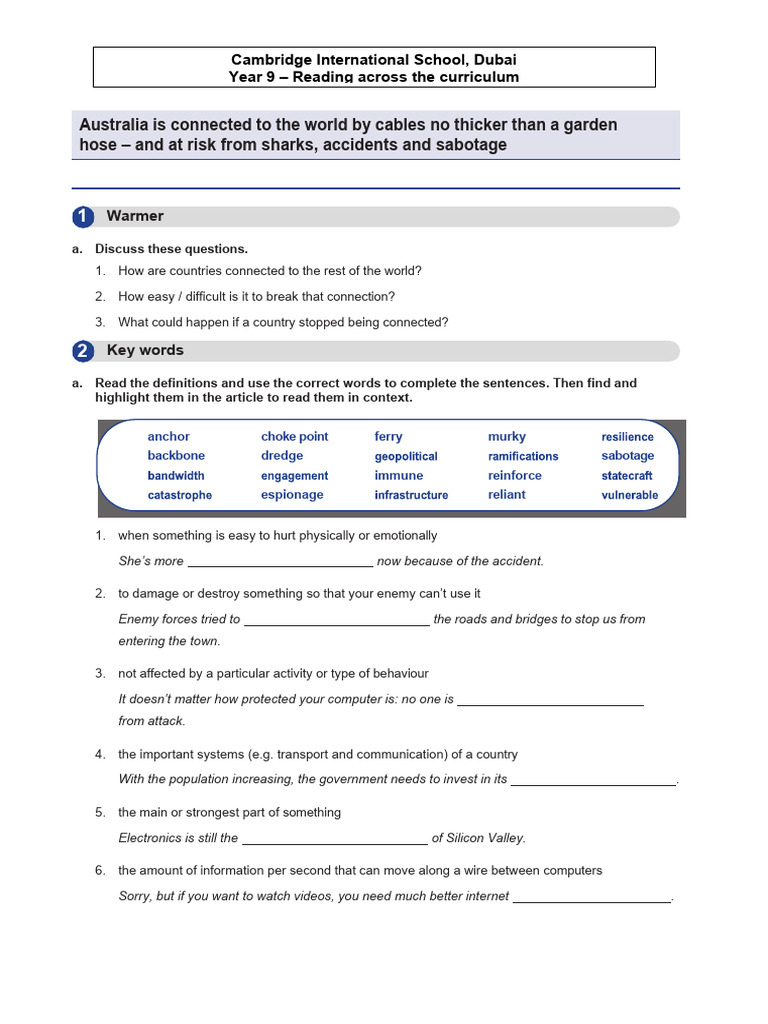 Year 9 - Reading Across The Curriculum | PDF | Internet | Risk