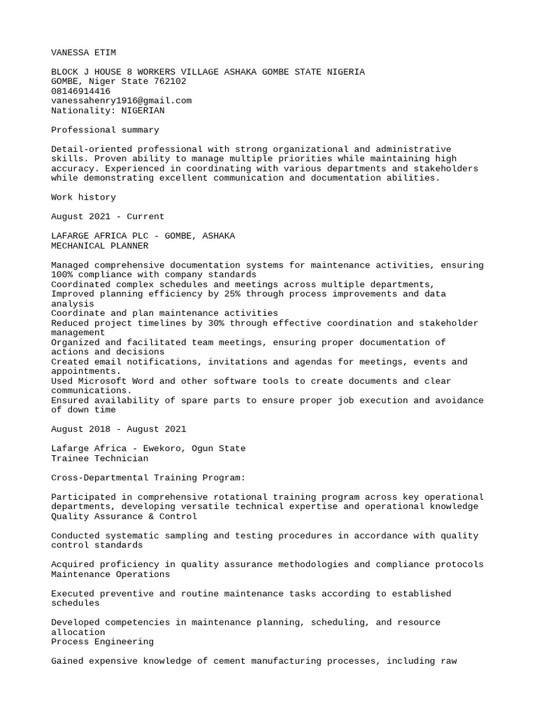 VANESSA ETIM Category Manager CV | PDF | Inventory | Quality Assurance