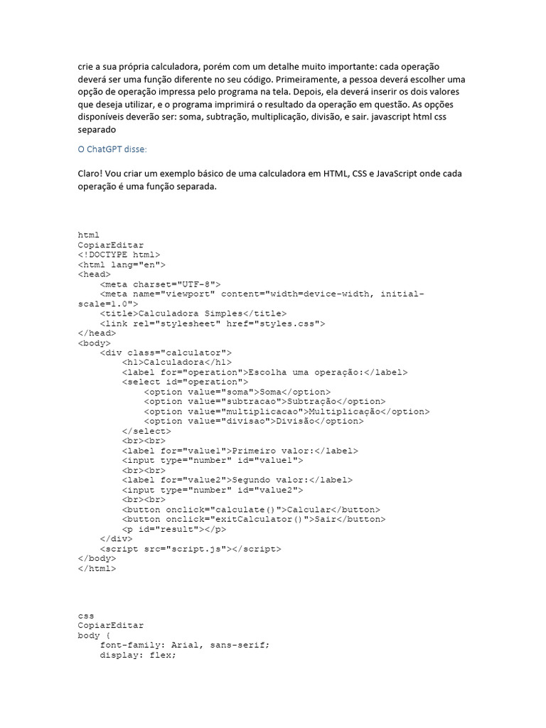 Crie A Sua Própria Calculadora | PDF | Script Java | Html