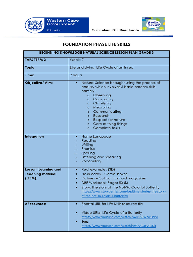 FP Grade 3 English Life Skills LP Term 2 Week 7 | PDF | Butterfly ...