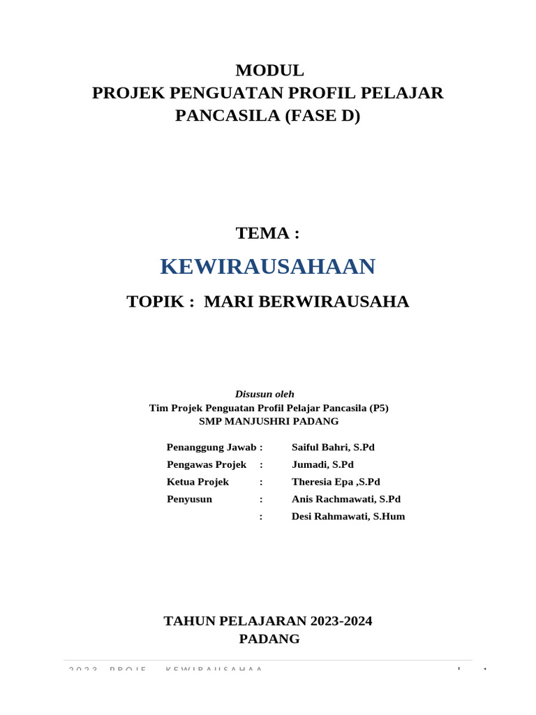 Modul P5 - Kewirausahaan | PDF