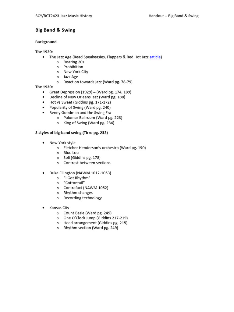 Handout - Big Bands and Swing 2 | PDF