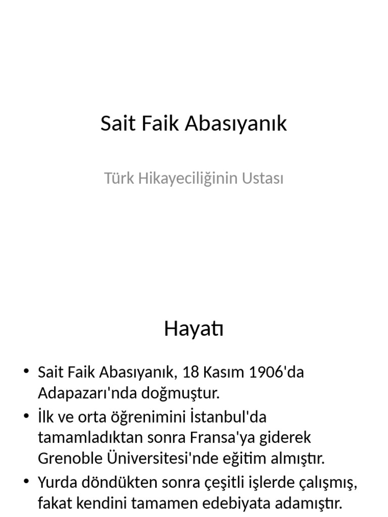 Sait Faik Abasiyanik Sunumu | PDF