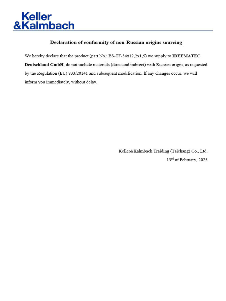 Declaration of conformity of non-Russian origins sourcing | PDF