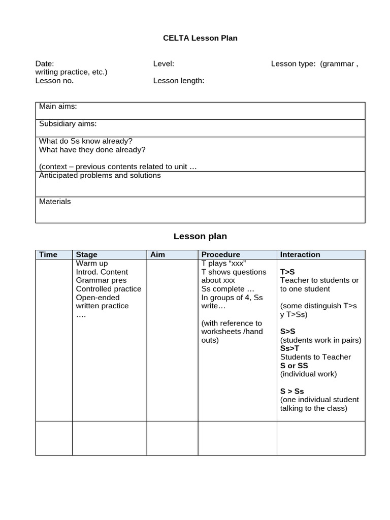 CELTA Lesson Plan-Template | PDF