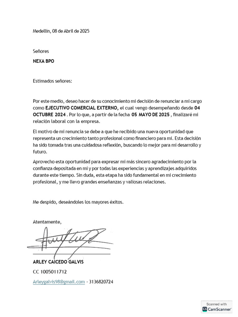 Carta Nexa Renuncia | PDF