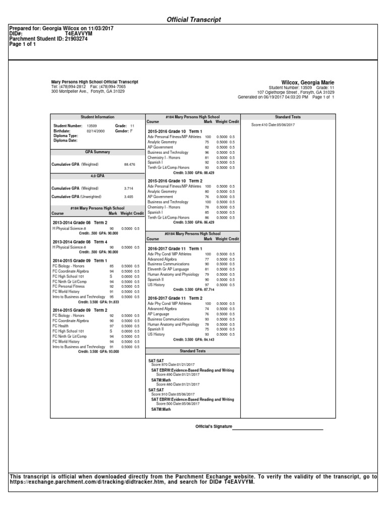 Mary Persons High School GA | PDF | Sat | Tests