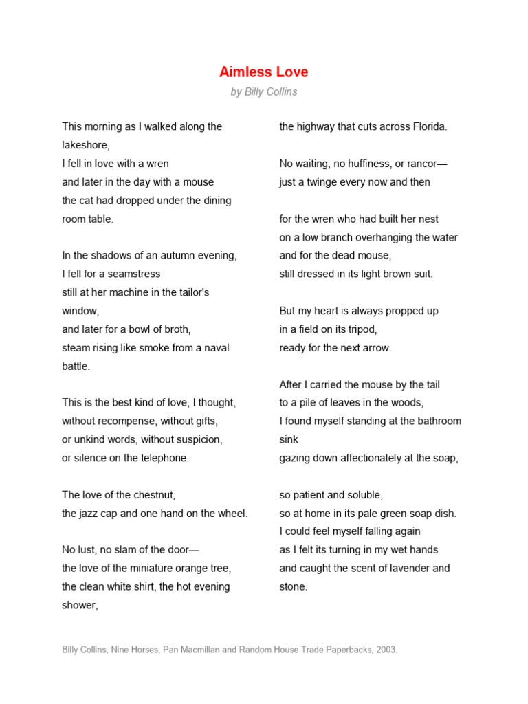 Aimless Love by Billy Collins | PDF