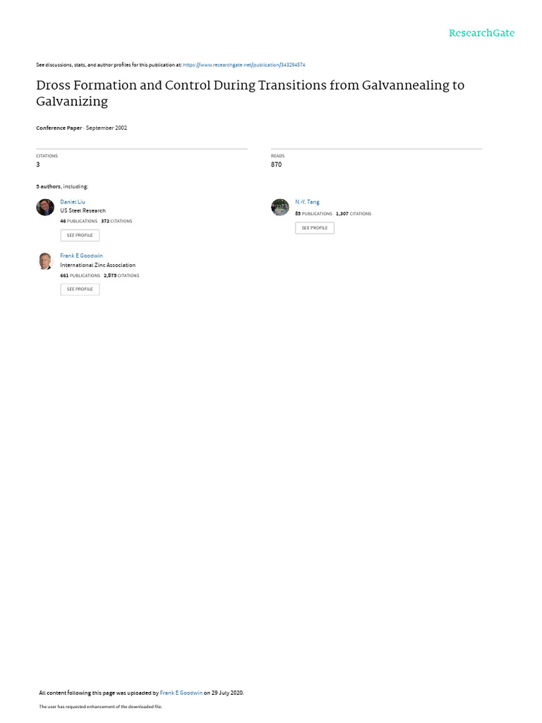 Dross Formation and Control During Transitions From Galvannealing To ...