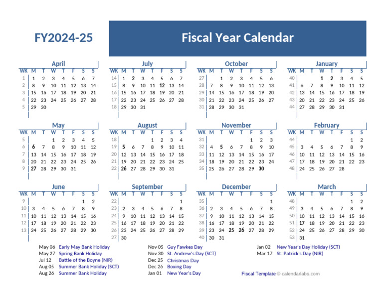 FY2024-25 Fiscal Year Calendar | PDF | Observances | Holidays