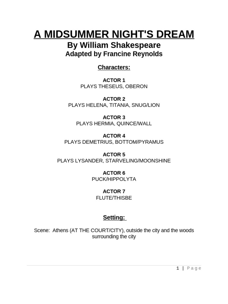 A MIDSUMMER NIGHT'S DREAM-Auditionscript | PDF | A Midsummer Night's Dream