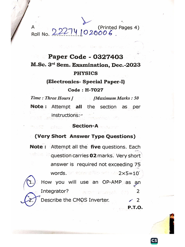 Electronics special paper 1 2023 | PDF