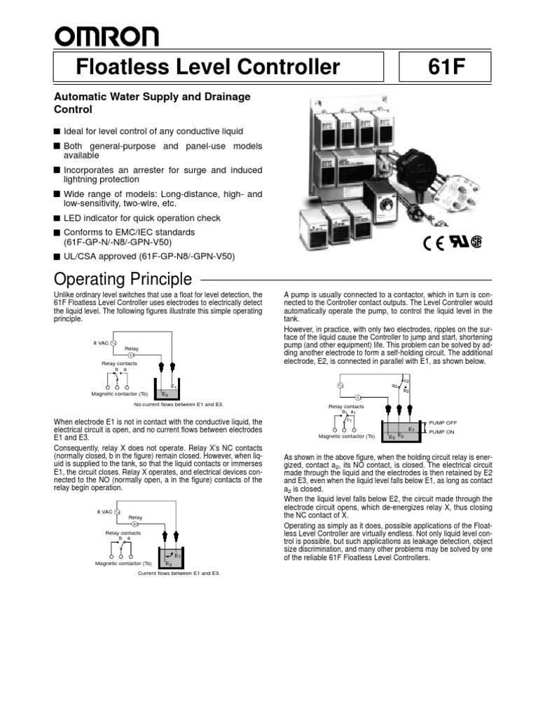 Omron 61F Floatless Level Controller Guide | PDF | Relay | Cable