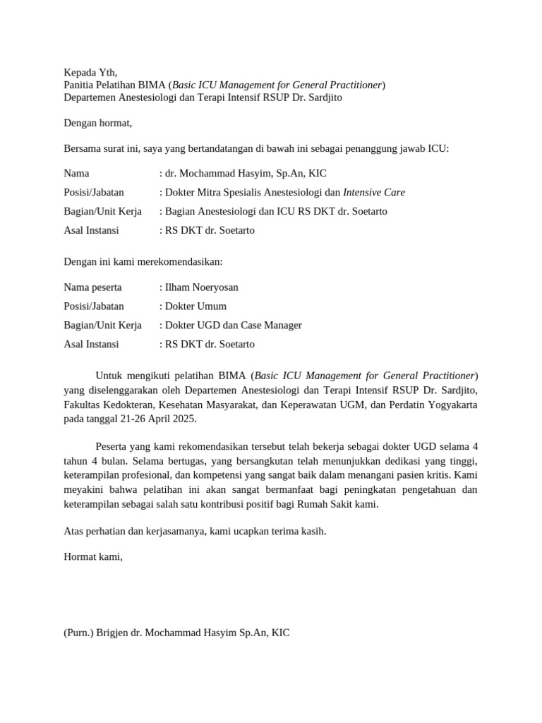 Surat Rekomendasi BIMA | PDF