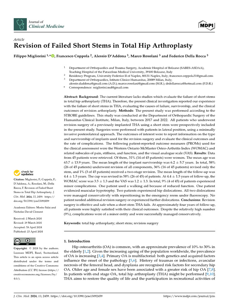 Revision of Failed Short Stems in Total Hip Arthro | PDF | Medical Specialties | Clinical Medicine