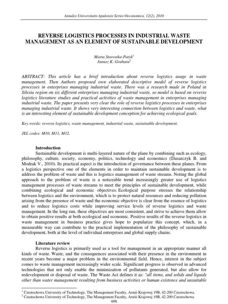 Reverse Logistics Processes in Industrial Waste Management As An ...