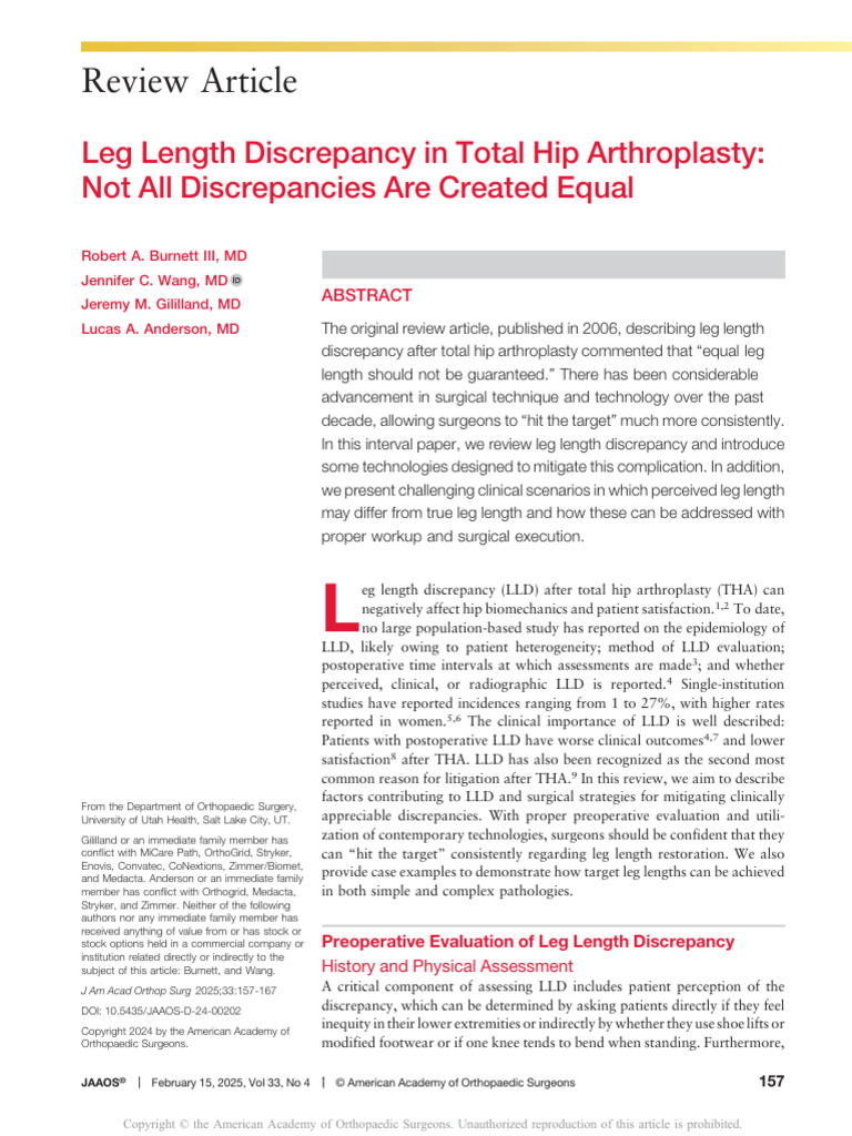 Leg Length Discrepancy in Total Hip Arthroplasty .1 | PDF | Human Leg ...