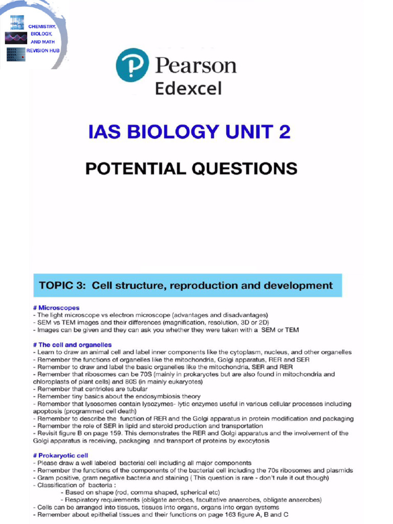 Unit 2 Potential Questions Biology | PDF