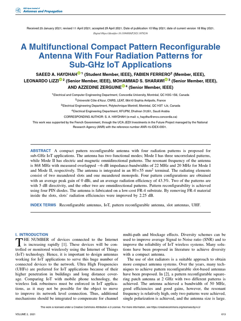 A Multifunctional Compact Pattern Reconfigurable Antenna With Four ...