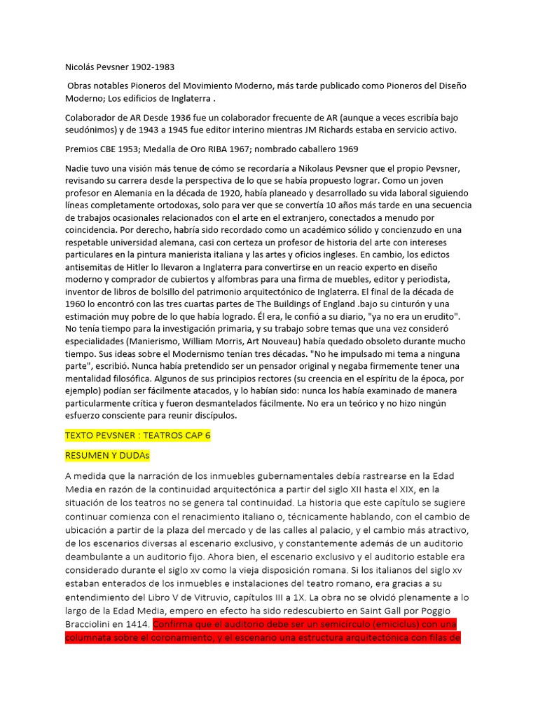 Nicolás Pevsner: Teatros y Modernismo | PDF | Las artes