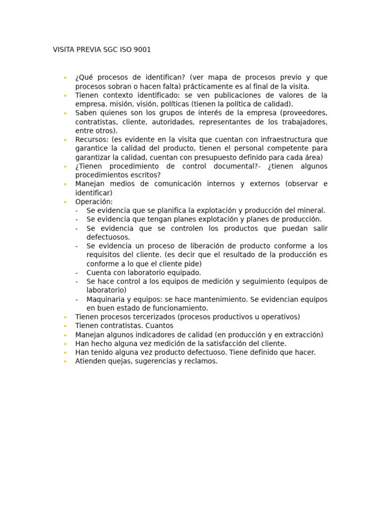 Visita Previa SGC Iso 9001 | PDF