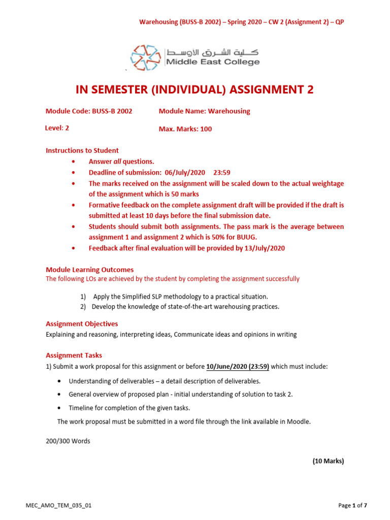 Assignment 2 - QP - Warehousing BUSS-B 2002 | PDF | Reflective Practice | Plagiarism