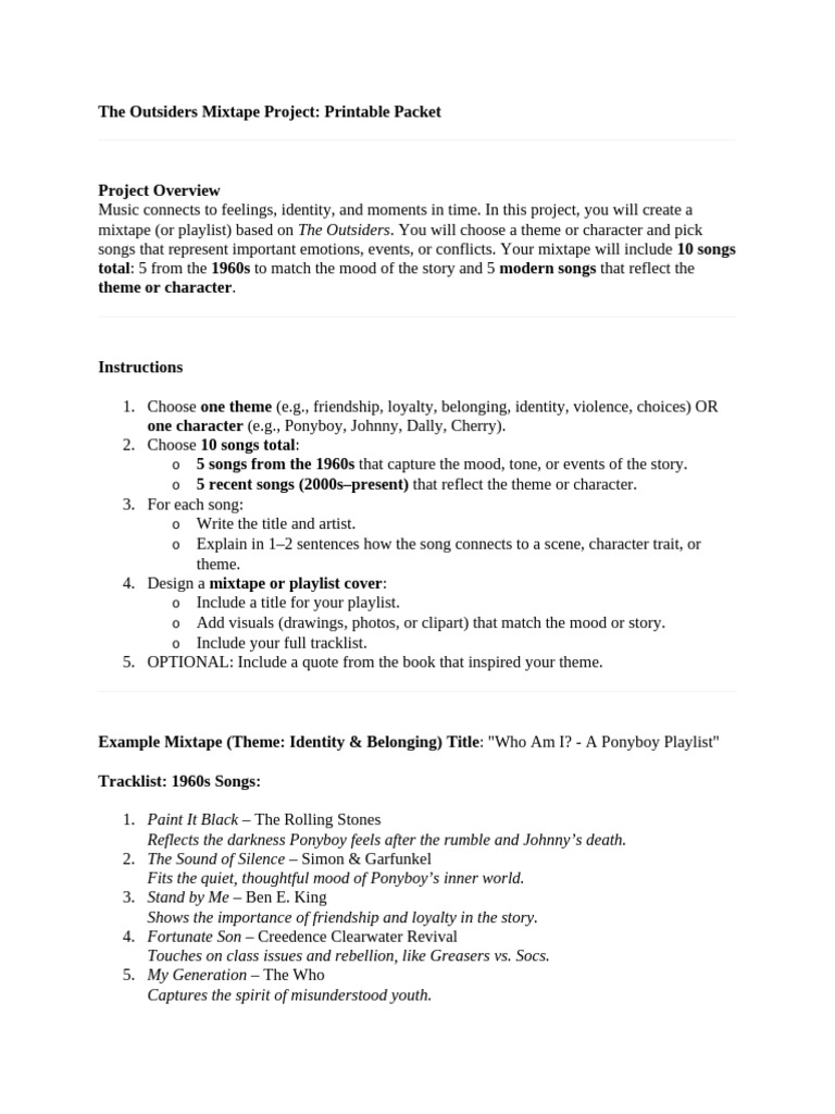 Outsiders Mixtape Project Guide | PDF