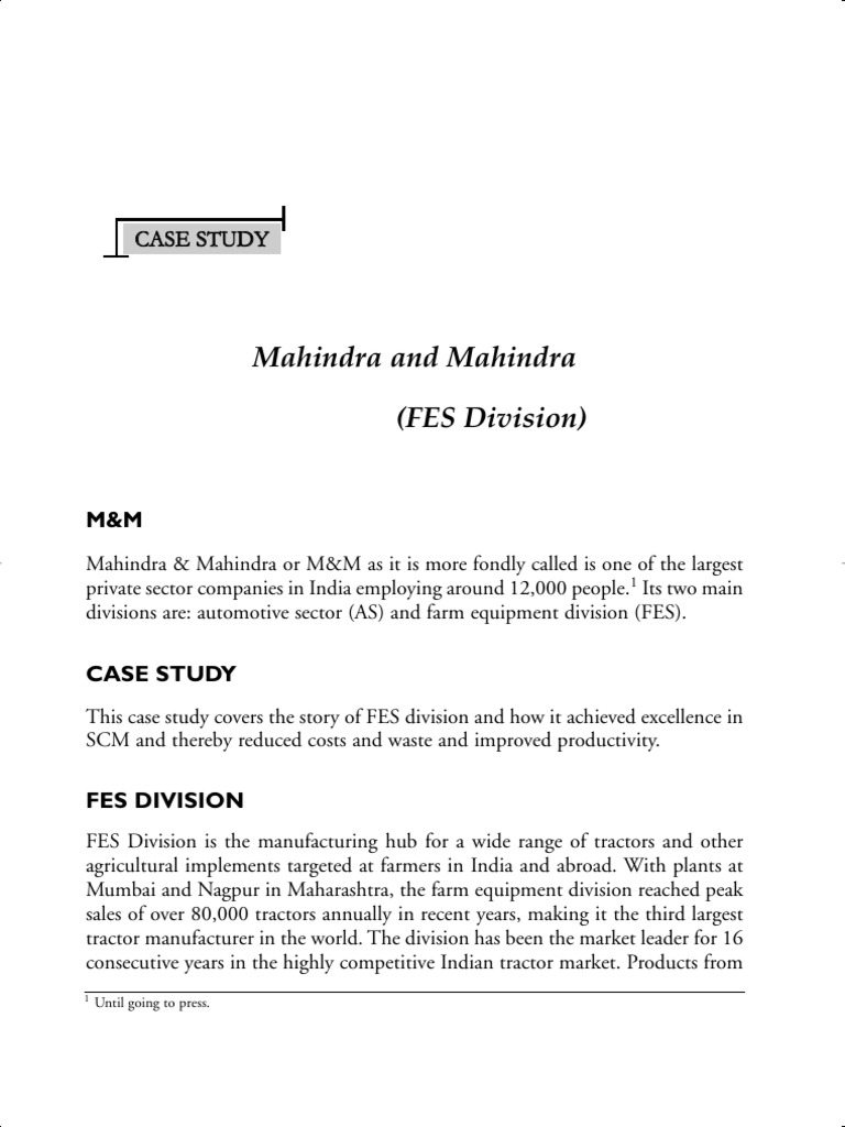 Mahindra FES Division SCM Excellence | PDF | Supply Chain Management ...