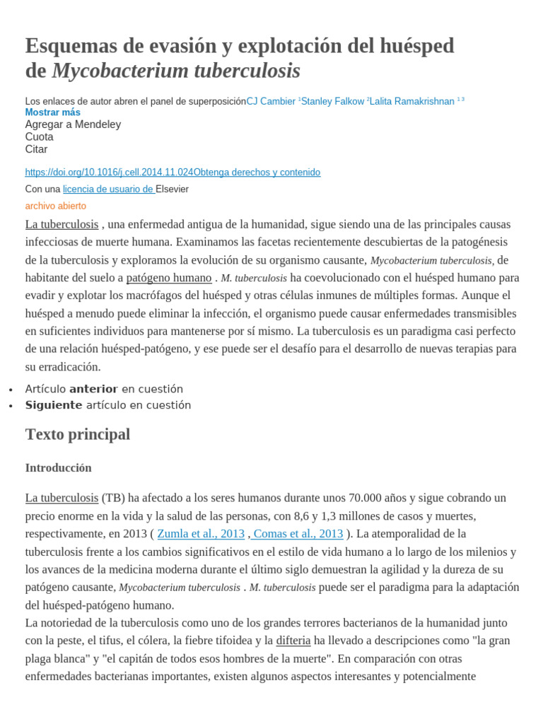 Evasión de Las Defensas y Explotación de Mycobacterium Tuberculosis - Cell 2014 | PDF ...