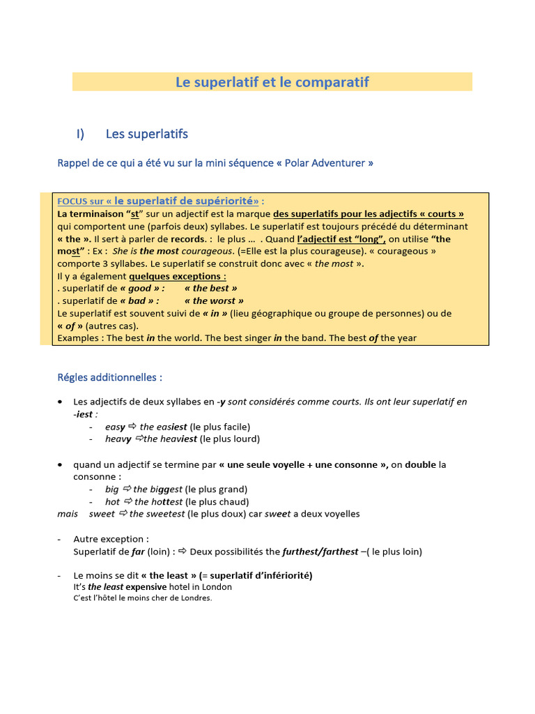 Exercices sur comparatifs et superlatifs | PDF | Syllabe