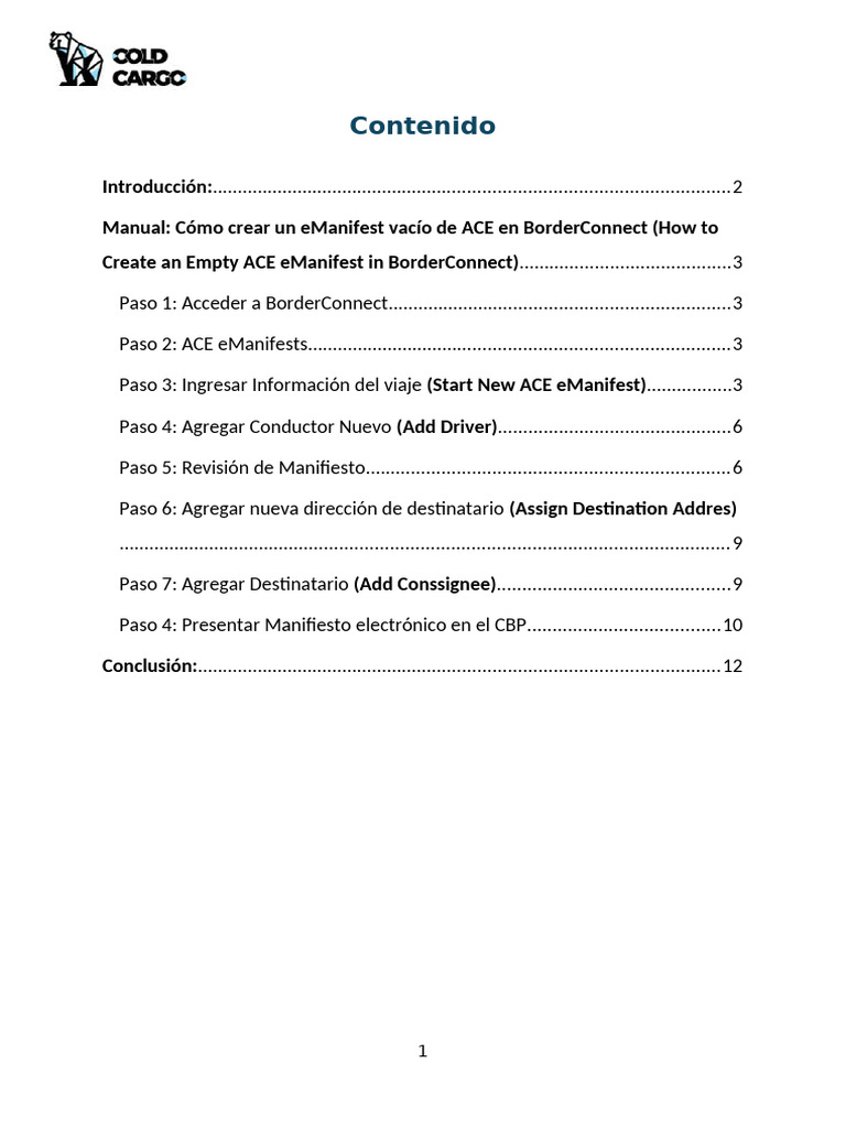 Manual Cómo Crear Un Emanifest Vacío de ACE en BorderConnect | PDF