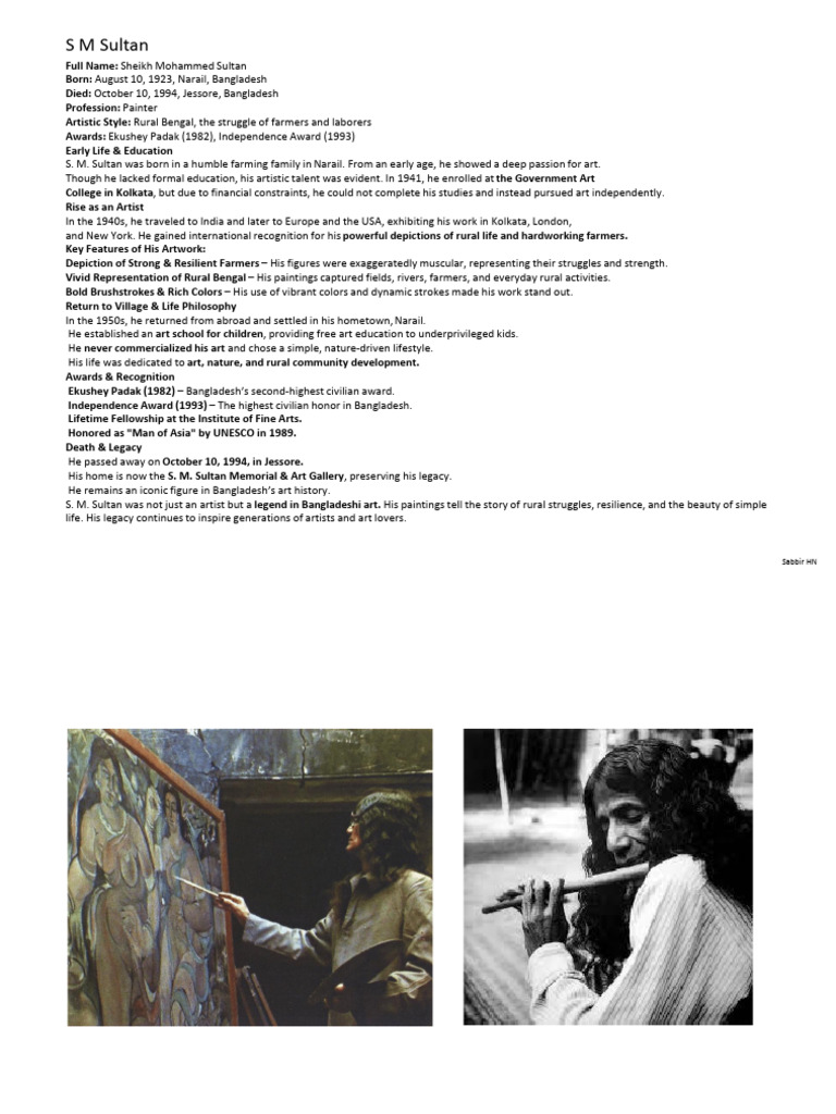 S M Sultan Biography | PDF | The Arts