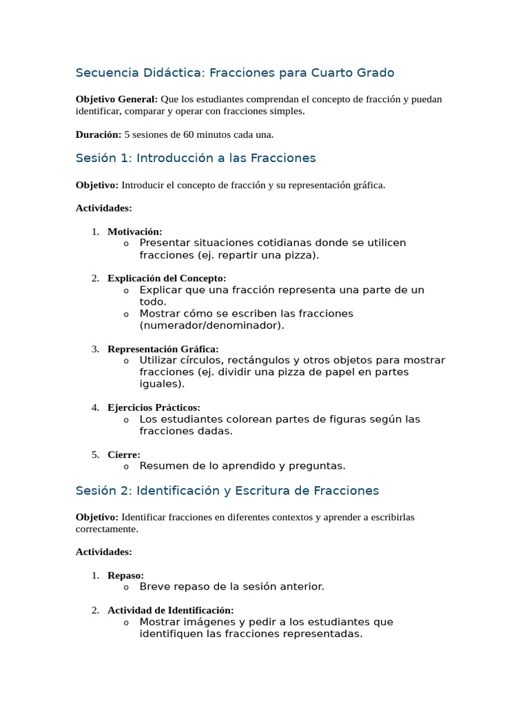 Secuencia Fracciones para 4to | PDF | Ciencia cognitiva | Aprendizaje