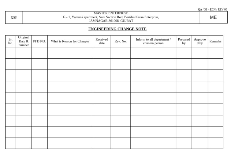 W 38 - QA - ECN - Engineering Change Note | PDF