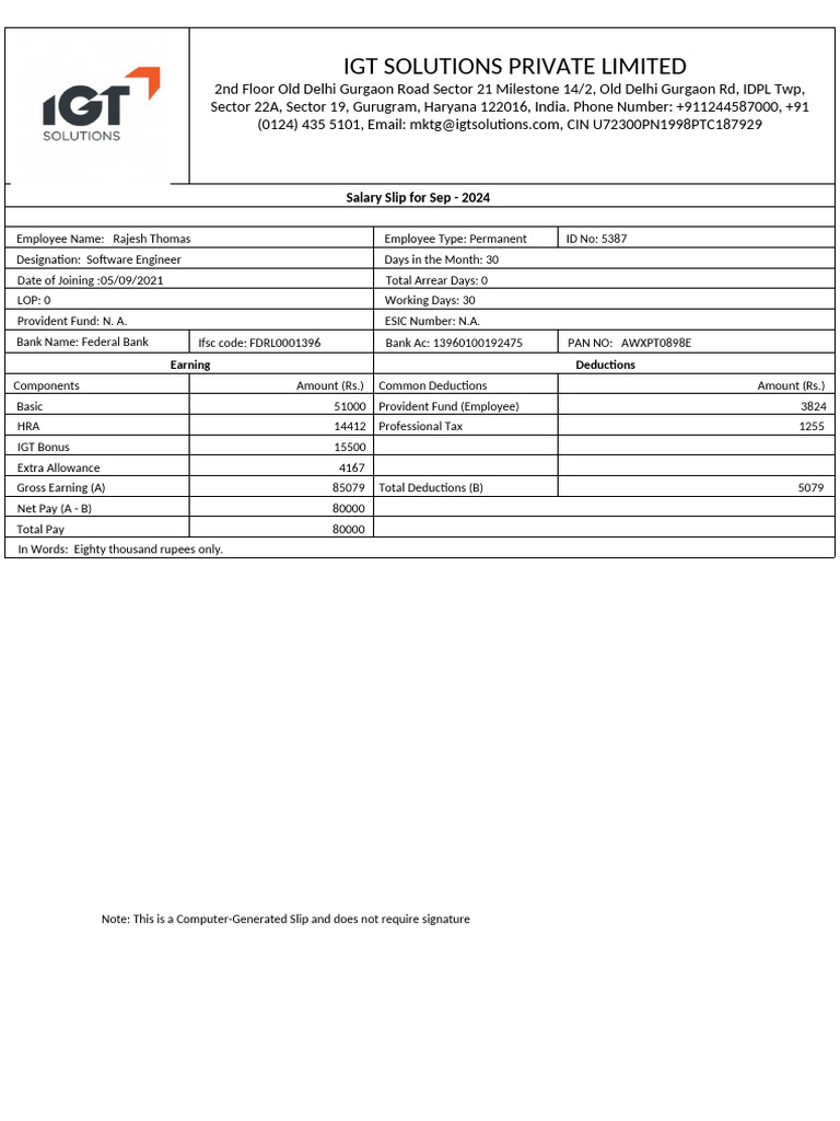 Igt Technologies Limited - Salaryslip | PDF | Economies | Employment Compensation