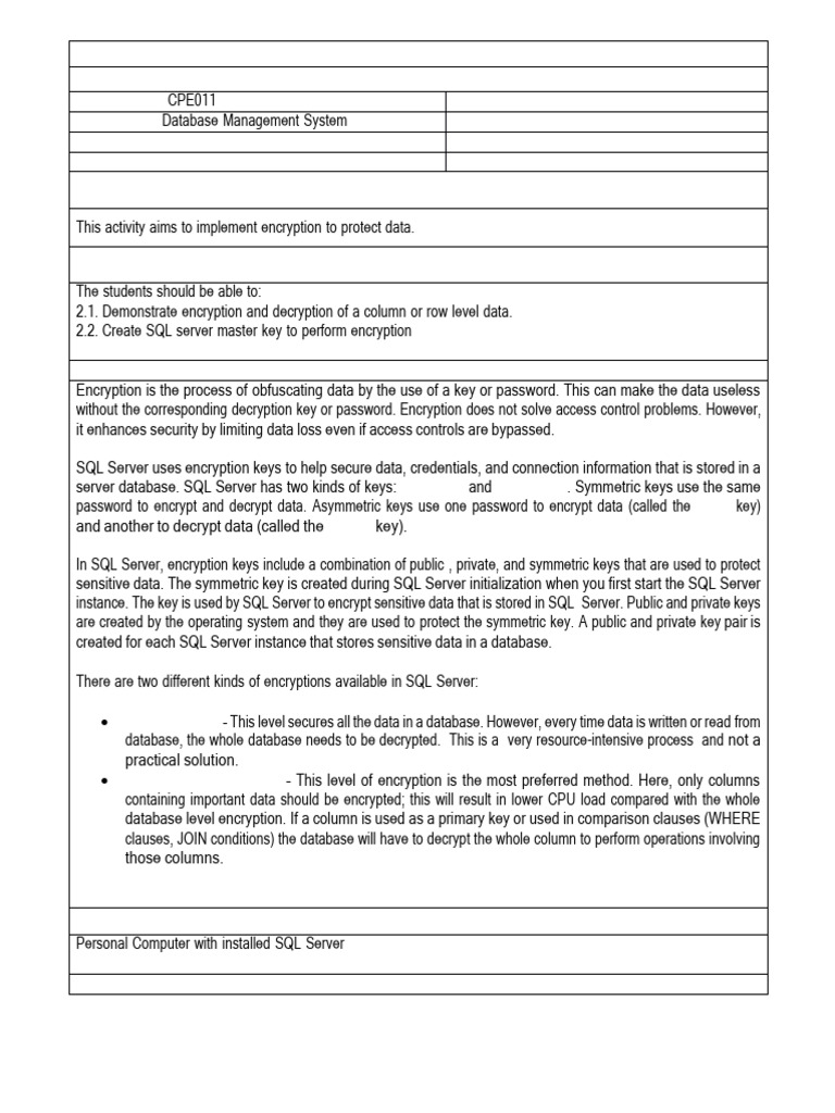 Laboratory 9 - Protecting Data by Encryption | PDF | Key (Cryptography) | Databases