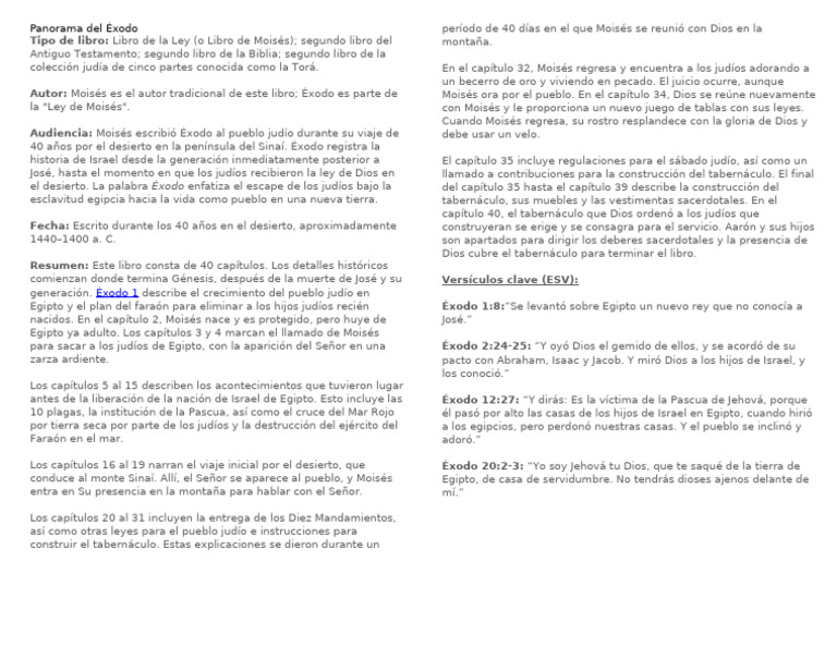 Panorama del Éxodo en la Biblia | PDF | Libro del éxodo | Moisés