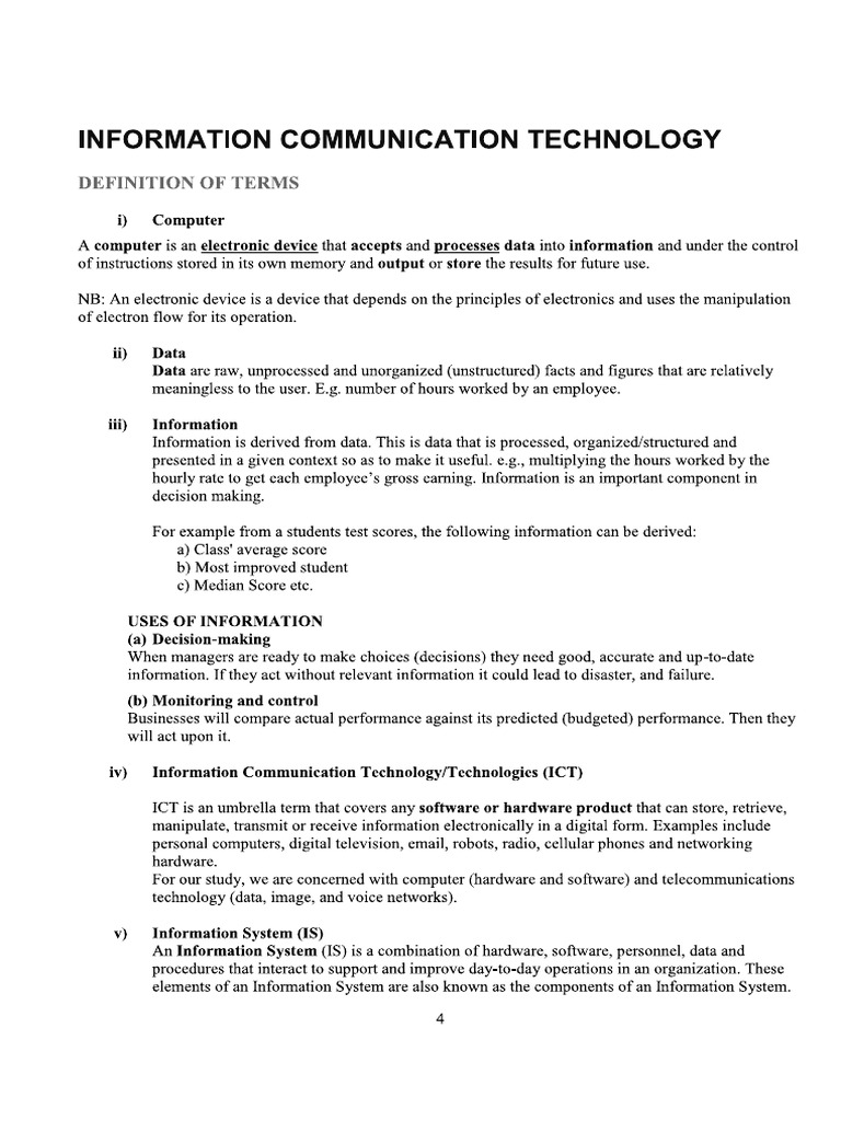 Intro To Ict Notes. Topic 1 | PDF