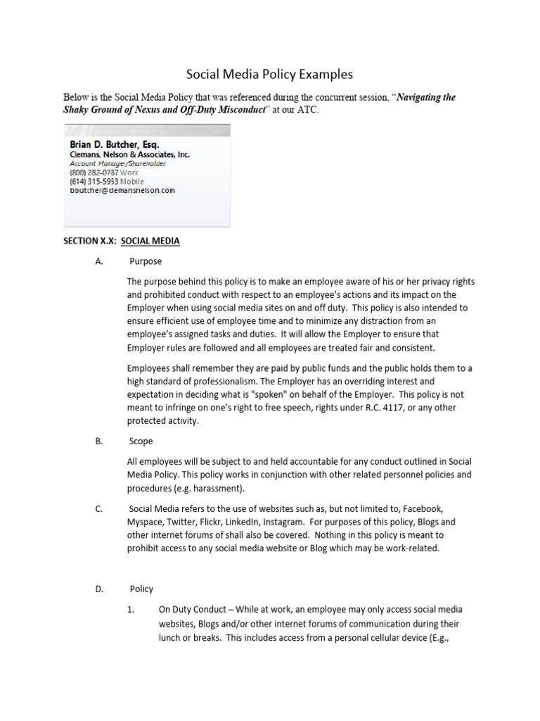 Social Media Policy Examples | PDF | Employment | Internet